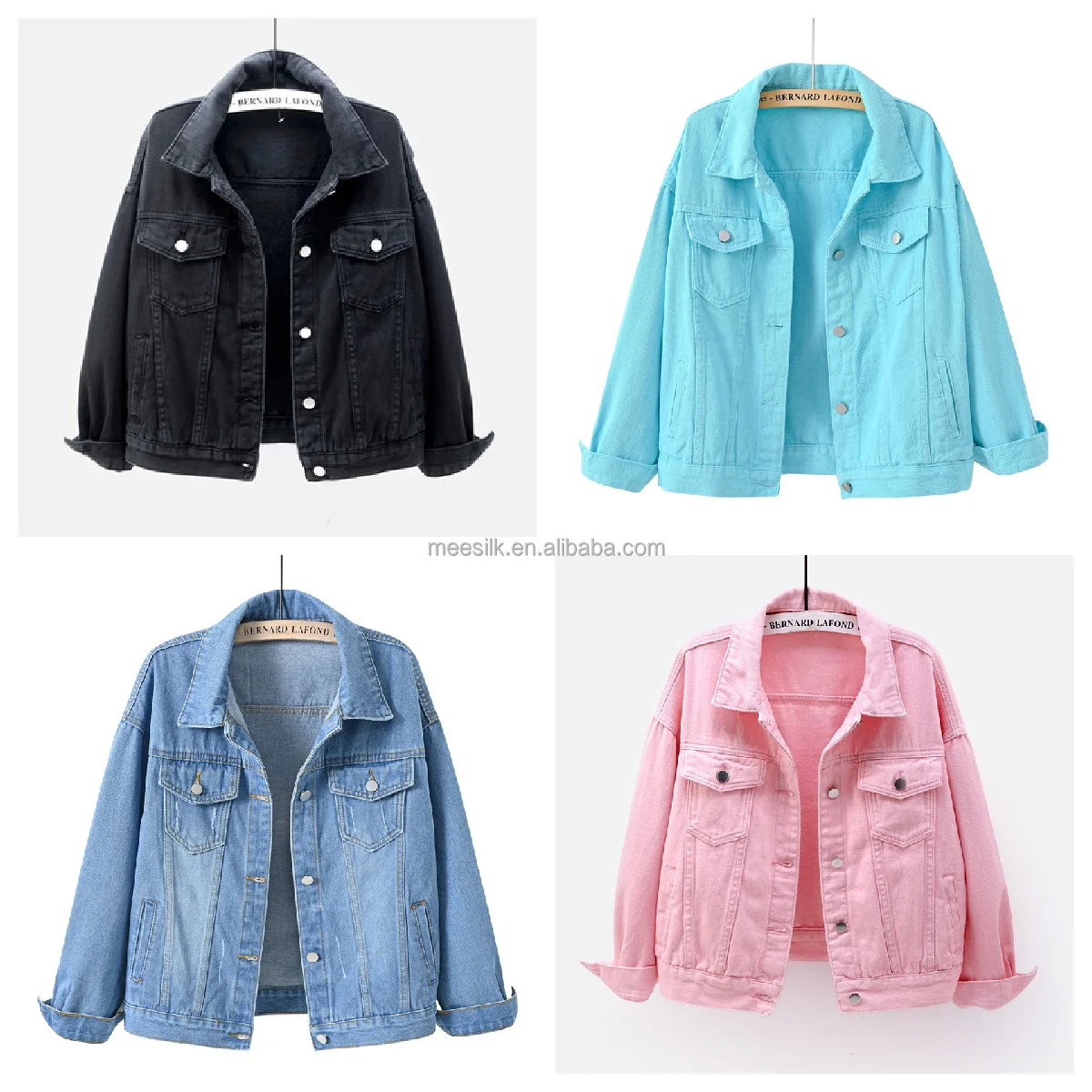 S-4XL Plus Size Women Candy Color Jean Denim Jacket Long Sleeve Coat ...