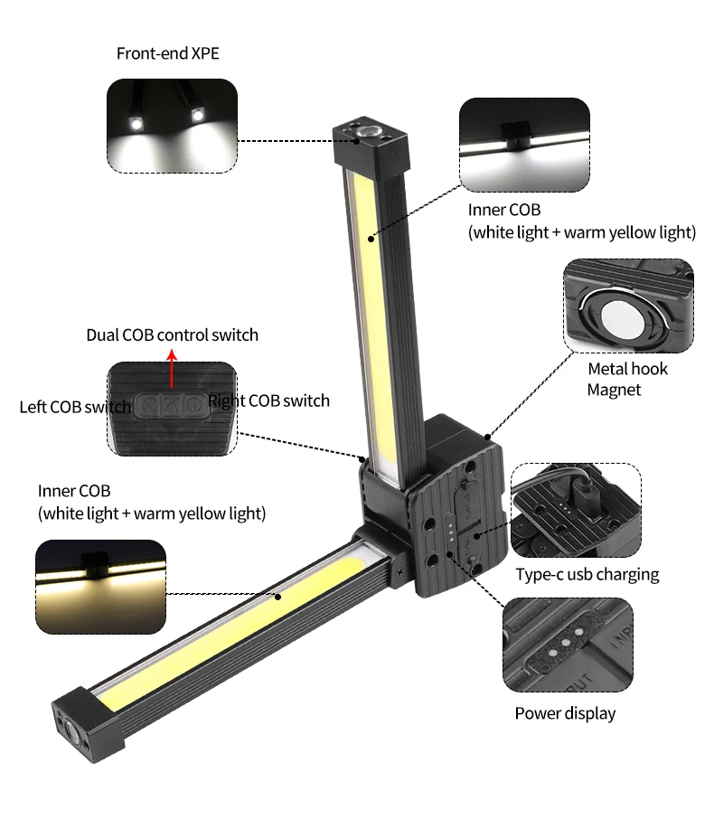 Portable Work Lights Double Side LED Wide Beam Range Flashlight 90 ...