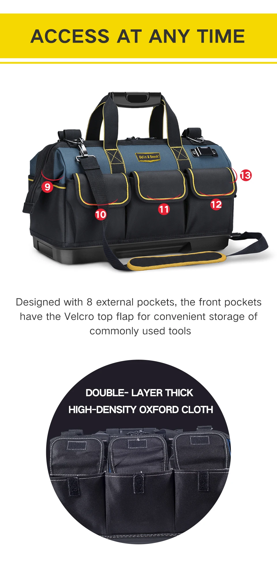 Oem 20 Inch Pe Bottom Multipocket Tote Bag Large Capacity Storage ...