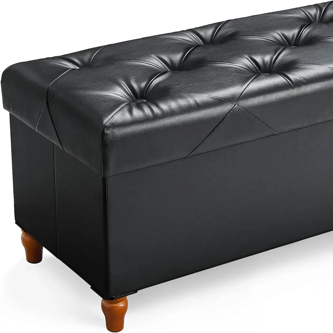 30 Inches Folding Storage Ottoman Bench With Wooden Legs,Ottoman With ...