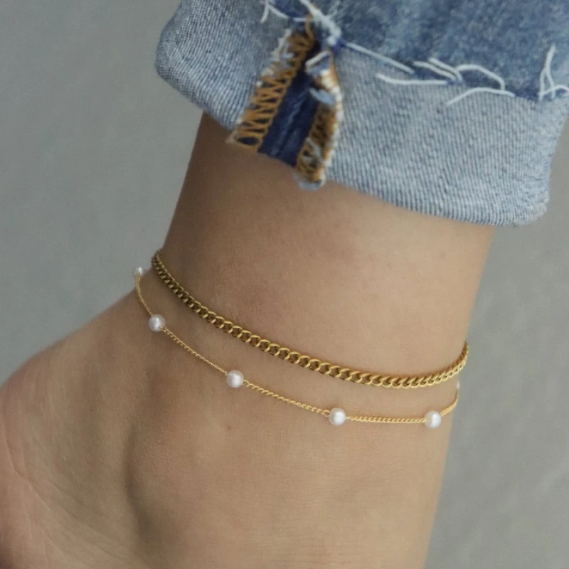 Dainty 18k Gold Plated Stainless Steel Chain Anklets