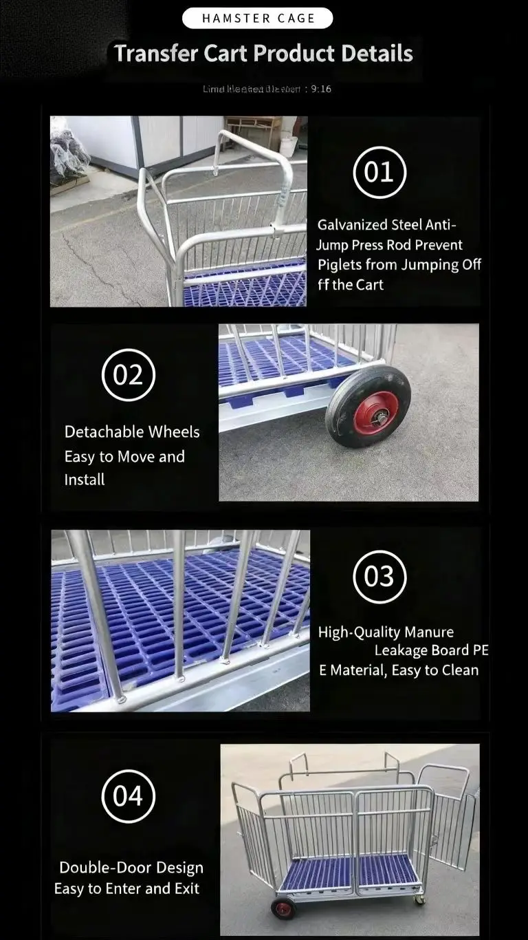 Galvanized Piglet Transport Cart with Wheels - Durable Handcart for ...