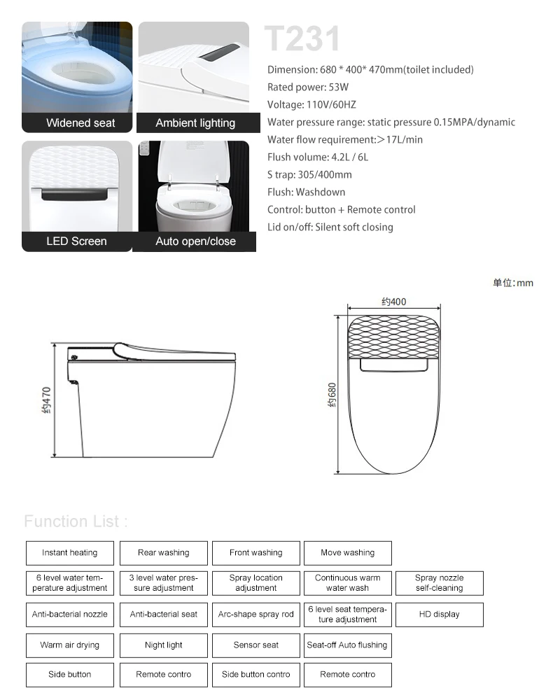 Floor Mounted Wc Intelligent Water Closet Colorful Automatic One Piece ...