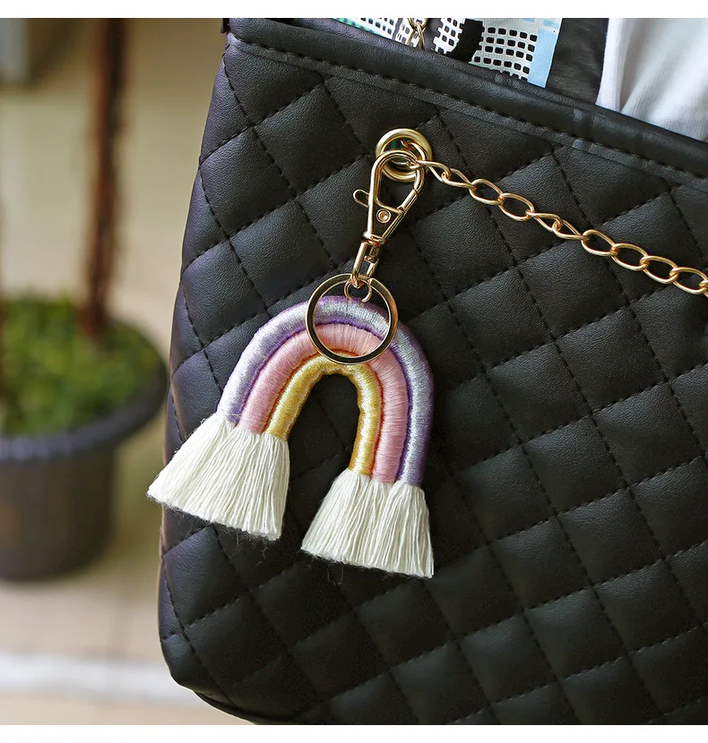 8 Rainbow Key Chains Macrame Weaving Rainbow Tassel Boho Key Chain Key ...