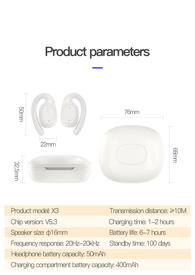 New Arrival Ows Tws X3 Earphones Touch Control Not In Ear Earhooks ...