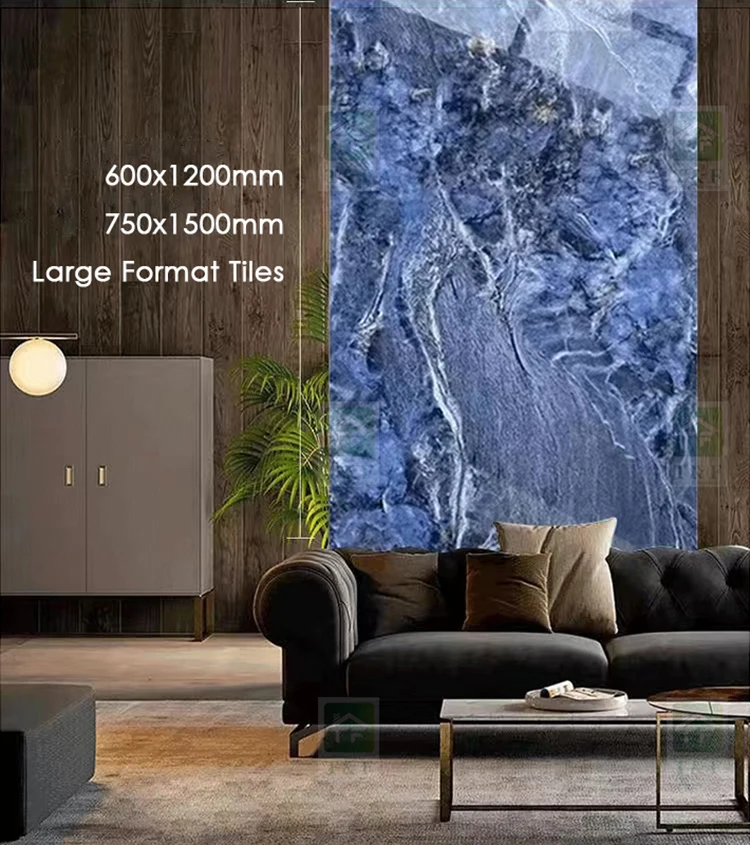 60x120 Full Body Blue Glossy Interior Apartment Tiles