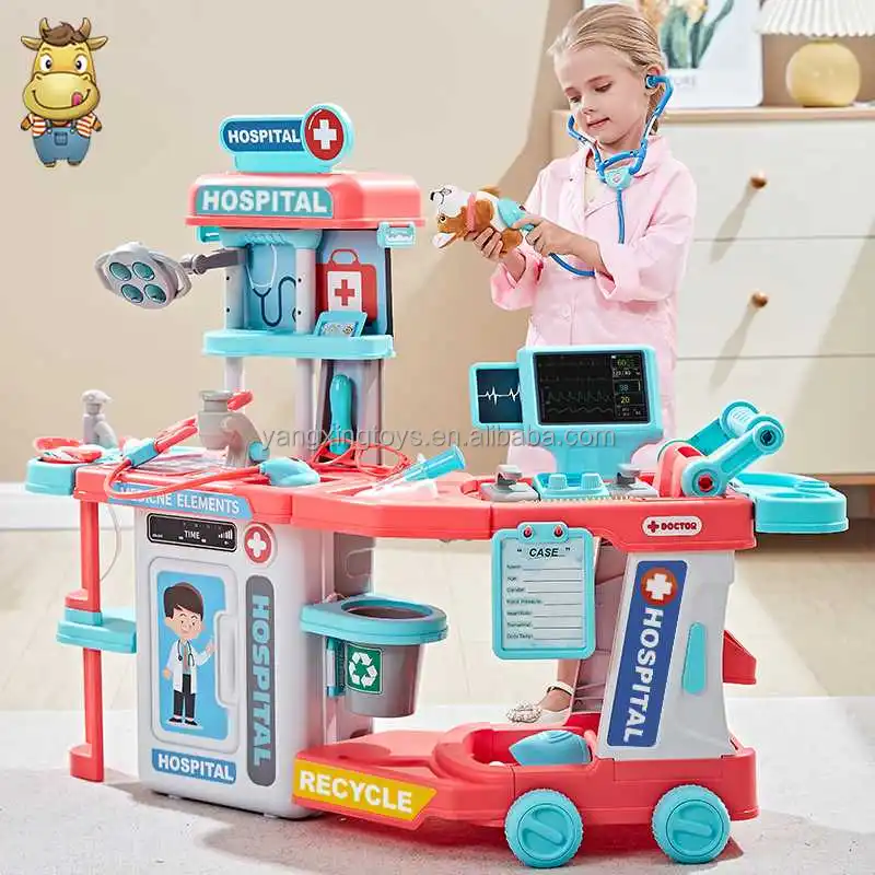 Kids Doctor Toy Set With Trolley Operating Table Pulley Storage Luggage ...