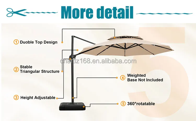 Aluminum Large Right Cantilever Outdoor Sun Garden Umbrella Windproof ...