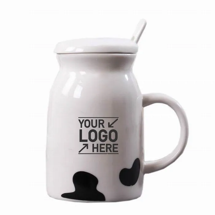 Customized Logo Ceramic Milk Mug Kid's Ceramic Mug With Lid And Spoon ...