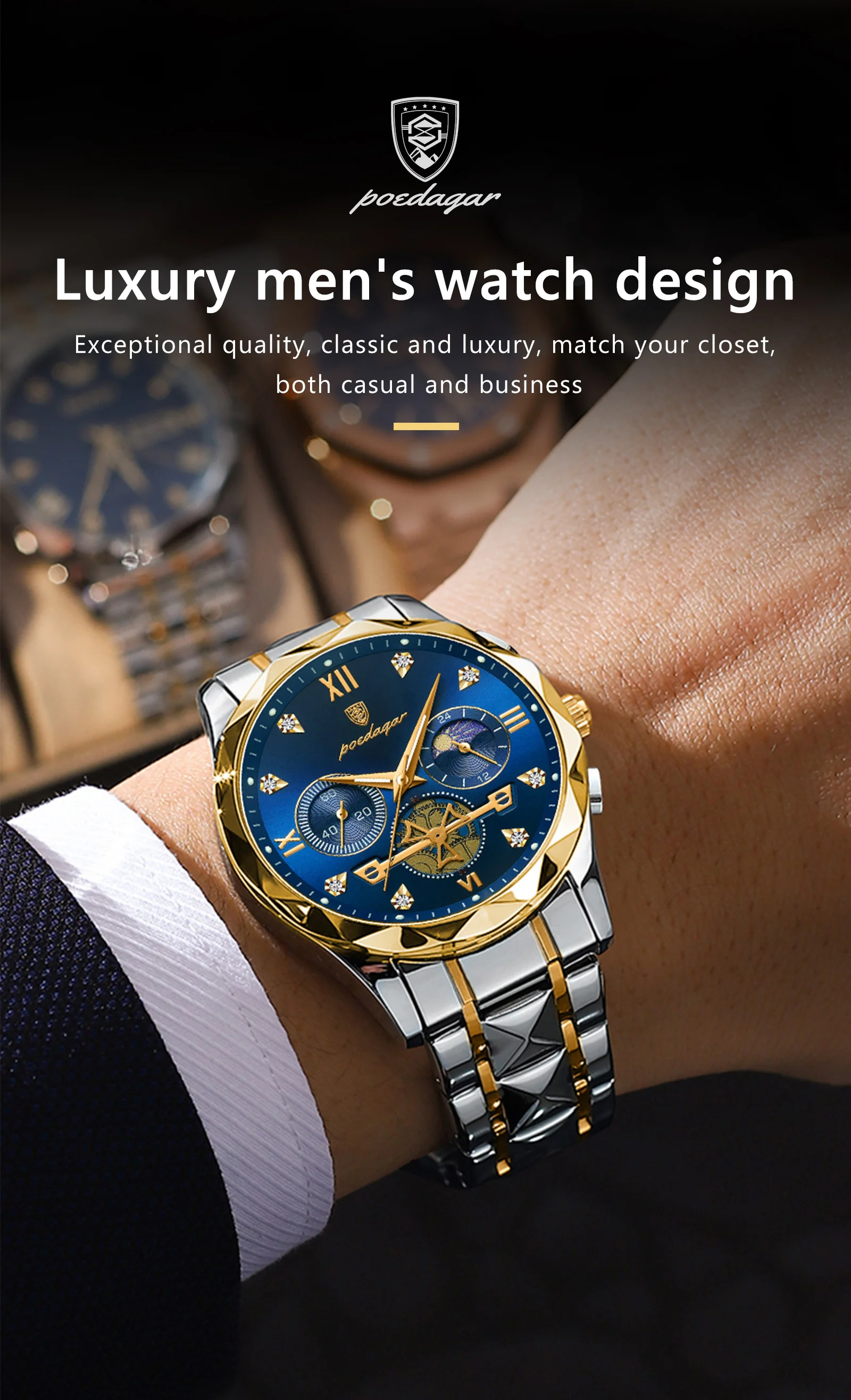 POEDAGAR 996 Luxury Chronograph Men's Quartz Watch, Waterproof ...