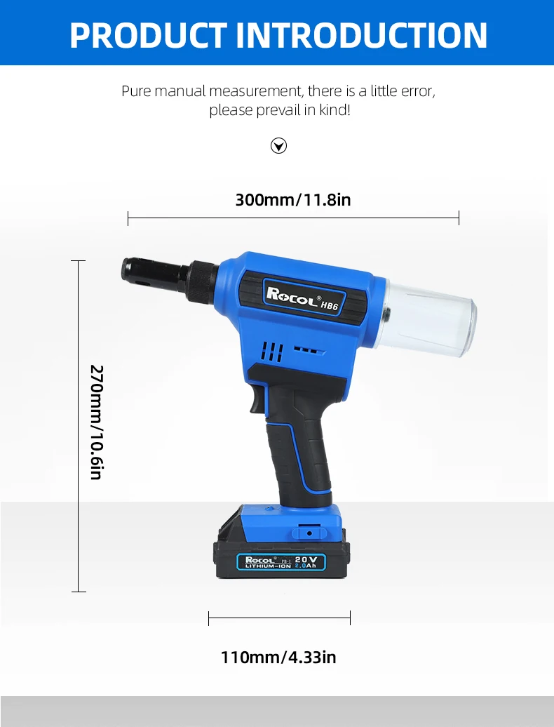 HB6 Electric Quick Charge Rivet Gun 4.8-6.4mm Cordless Lithium Battery ...