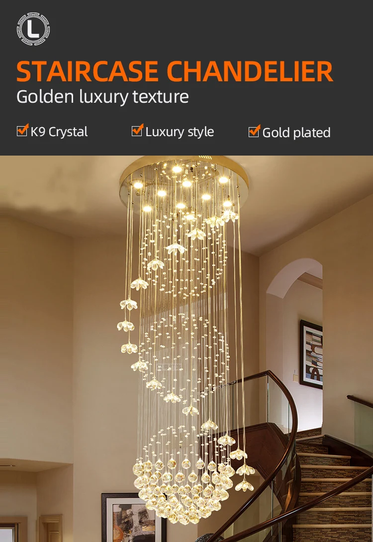 Custom Hotel Large Gold Long Chandeliers Ceiling Luxury Hanging Pendant ...