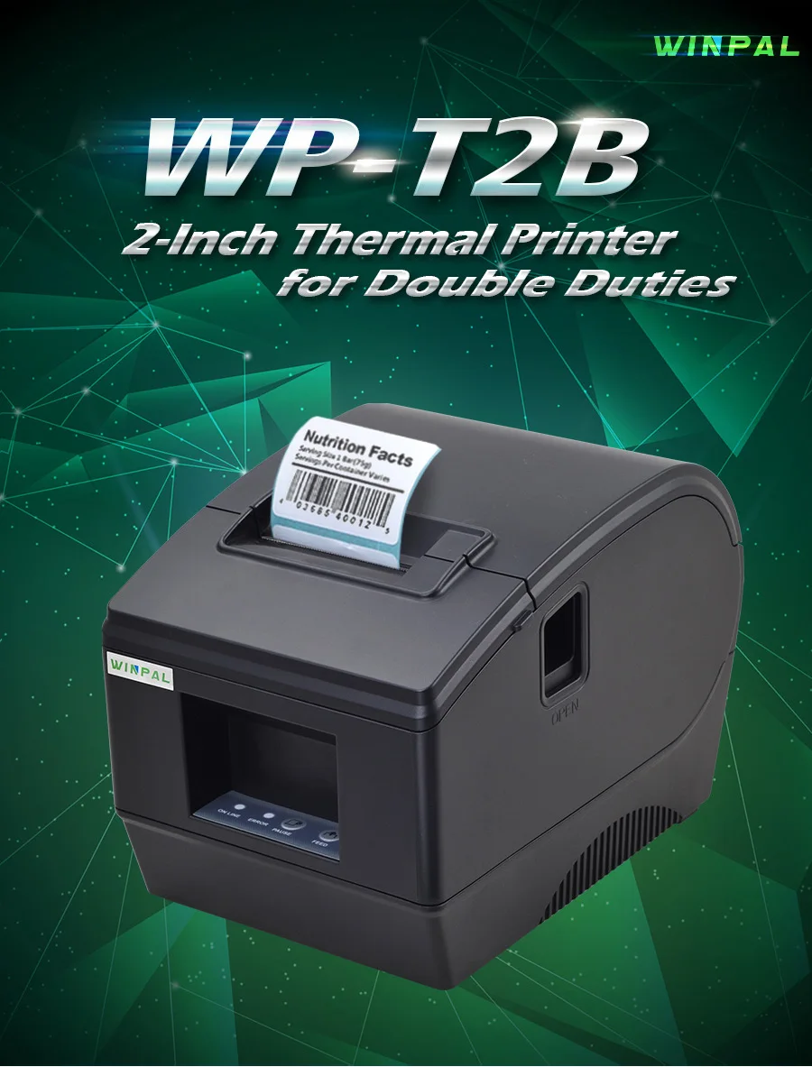 Winpal WP-T2B 2-inch 203 DPI Barcode Label Printer Thermal Printer 80mm ...