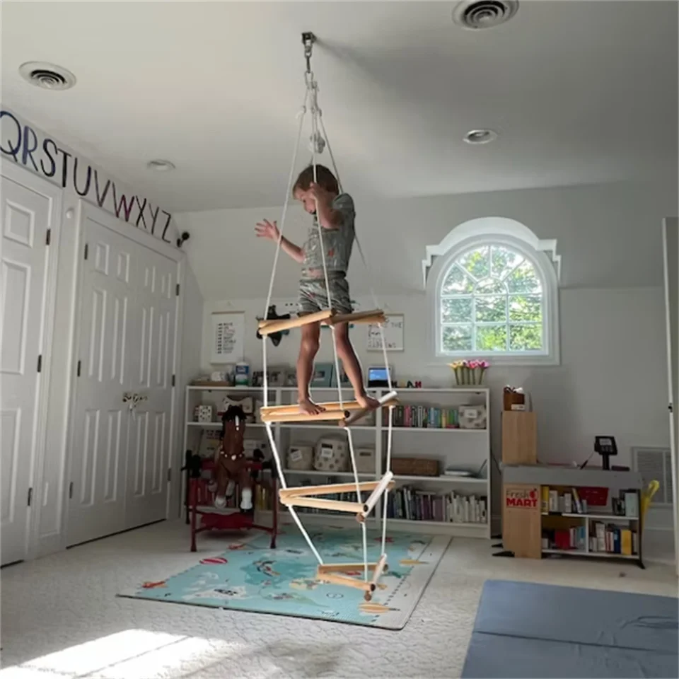 Wooden Climber Monkey Bars Rope Ladder Triangle Outdoor Play Structure ...