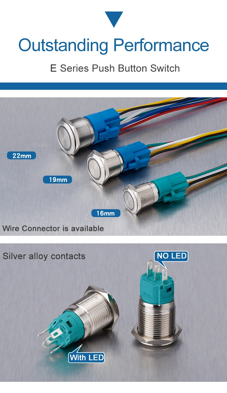 Push Button Metal Switch With Led High Head Momentary 12v 19mm Black ...