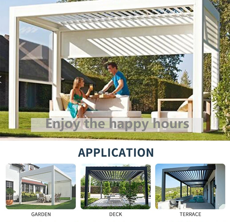 Modern Motorized Aluminum Pergola Louvre Roof Windproof Metal Vertical ...