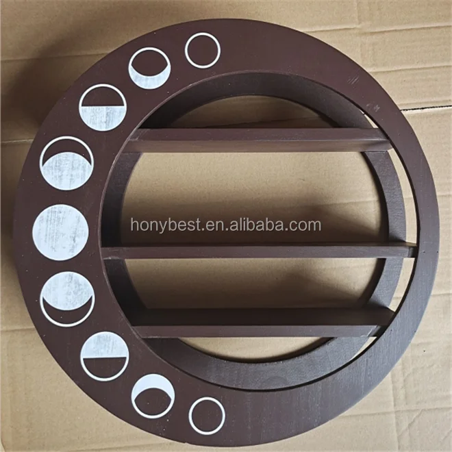 Vintage Moon Shelf with Stairs - Burnt Wood Floating Shelves