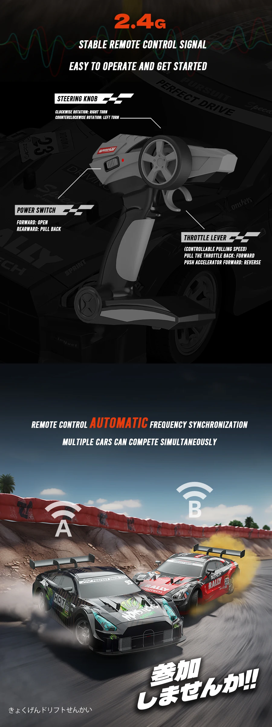 1/16 Scale Electric Sports Racing Remote Control Car 2.4g Wireless ...