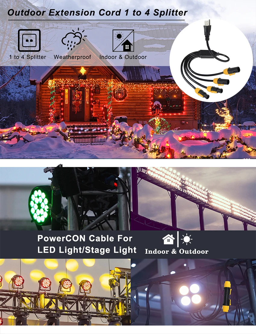 20A NAC3MX-W-TOP Powercon TRUE1 Outdoor 4 in 1 Splitter Cable