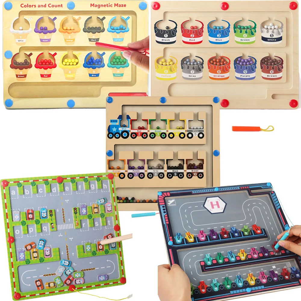 Wooden Magnetic Color And Number Maze Puzzles Toy Magnetic Color Maze ...