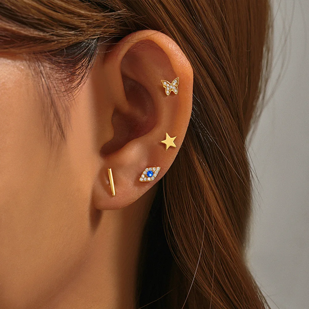 Wholesale 18K Gold S925 Silver Small Tiny Piercing Stud Earrings Set ...