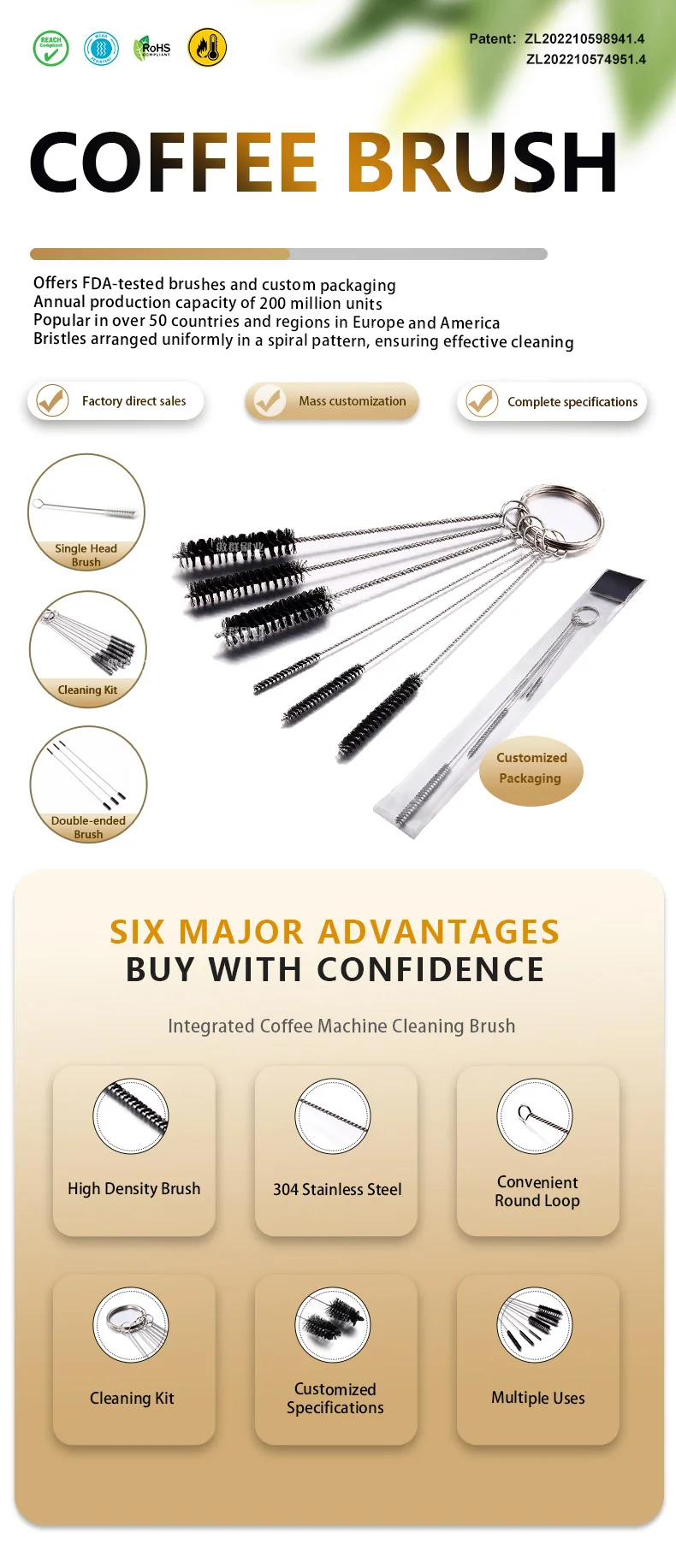 12pcs Stainless Steel Eco-friendly Coffee Cleaning Brush Small Cleaning ...