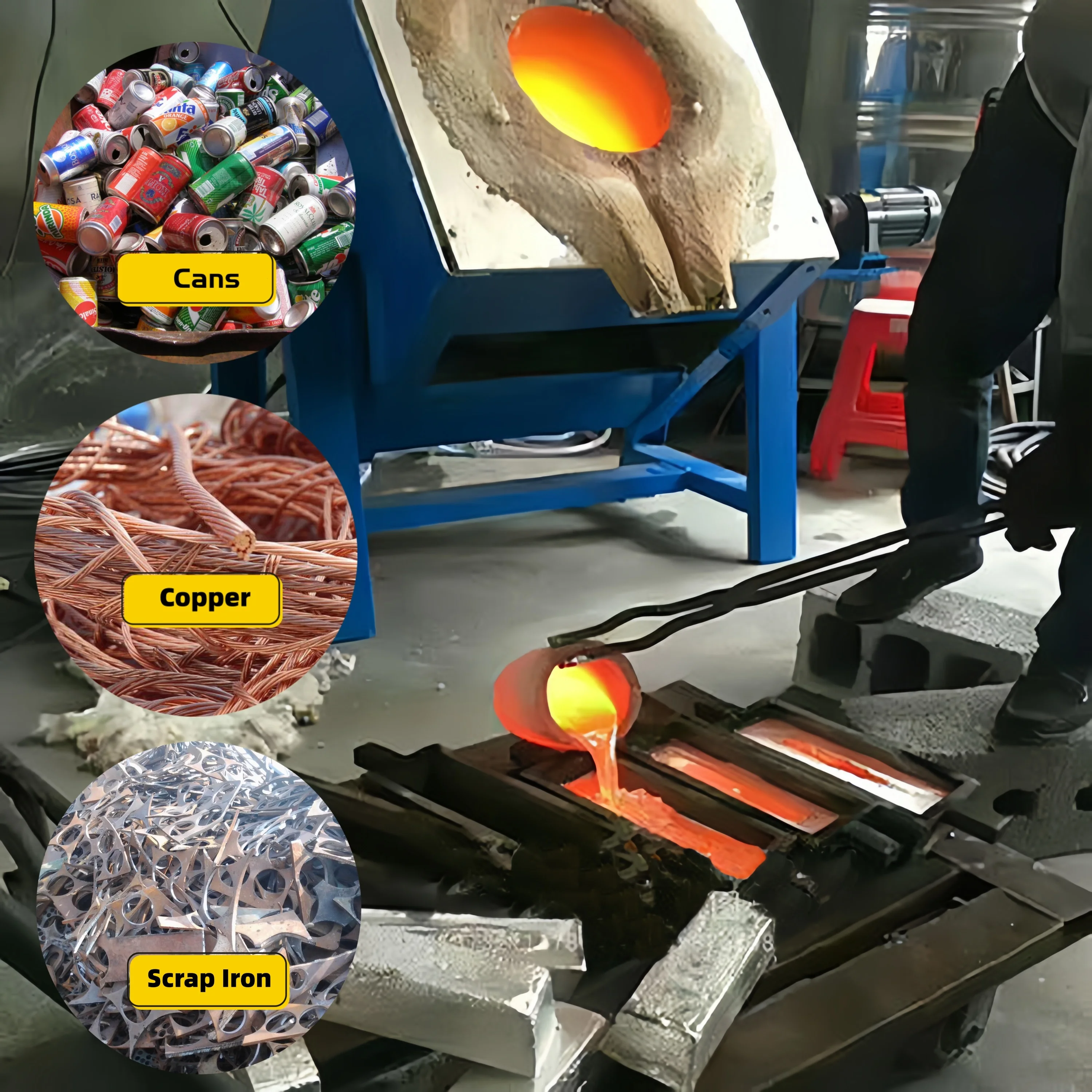 Factory Pig Iron Melting Casting Furnace Steel Scrap Aluminium Copper ...