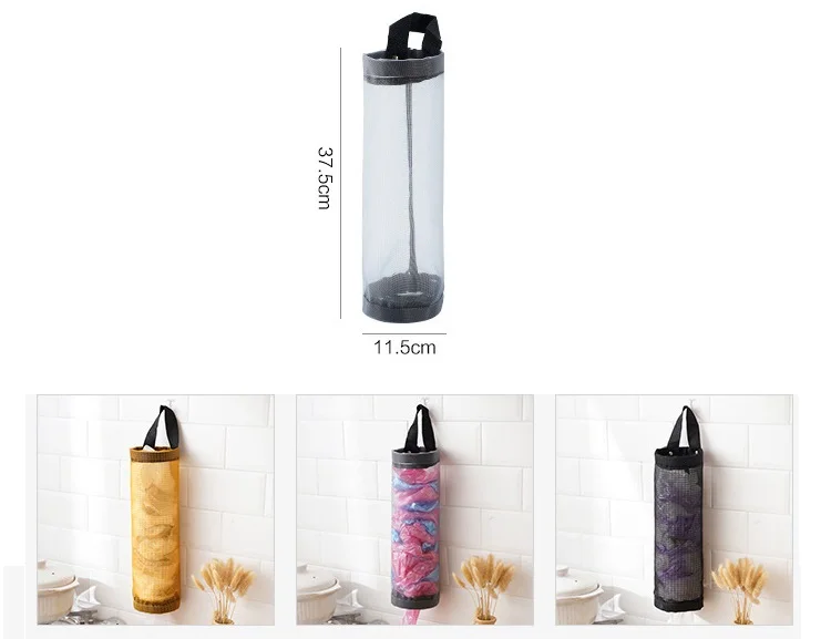 Hanging Garbage Bag Storage Bag Wall Mount Kitchen Mesh Plastic Bag ...