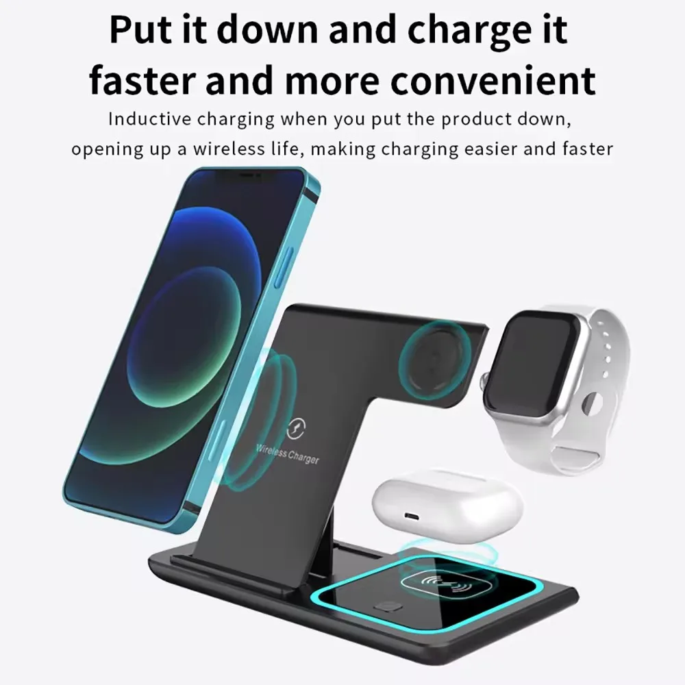 3 IN 1 Foldable Wireless Charger - Quick Charge Iphone, Watch, & Earphones