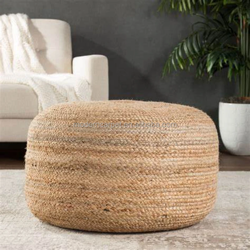 Hand Woven Round Jute Pouf Ottoman Round Jute Poof Ottoman with Topest ...
