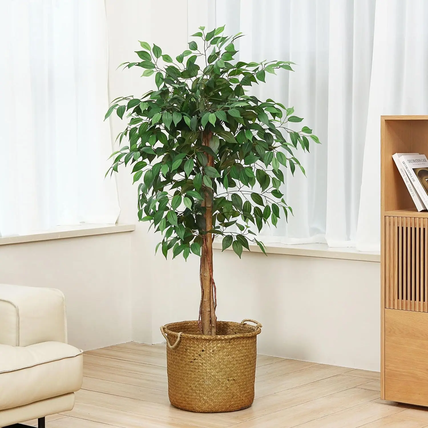 Ficus Artificial Trees With Realistic Leaves And Trunk Silk Faux Ficus ...