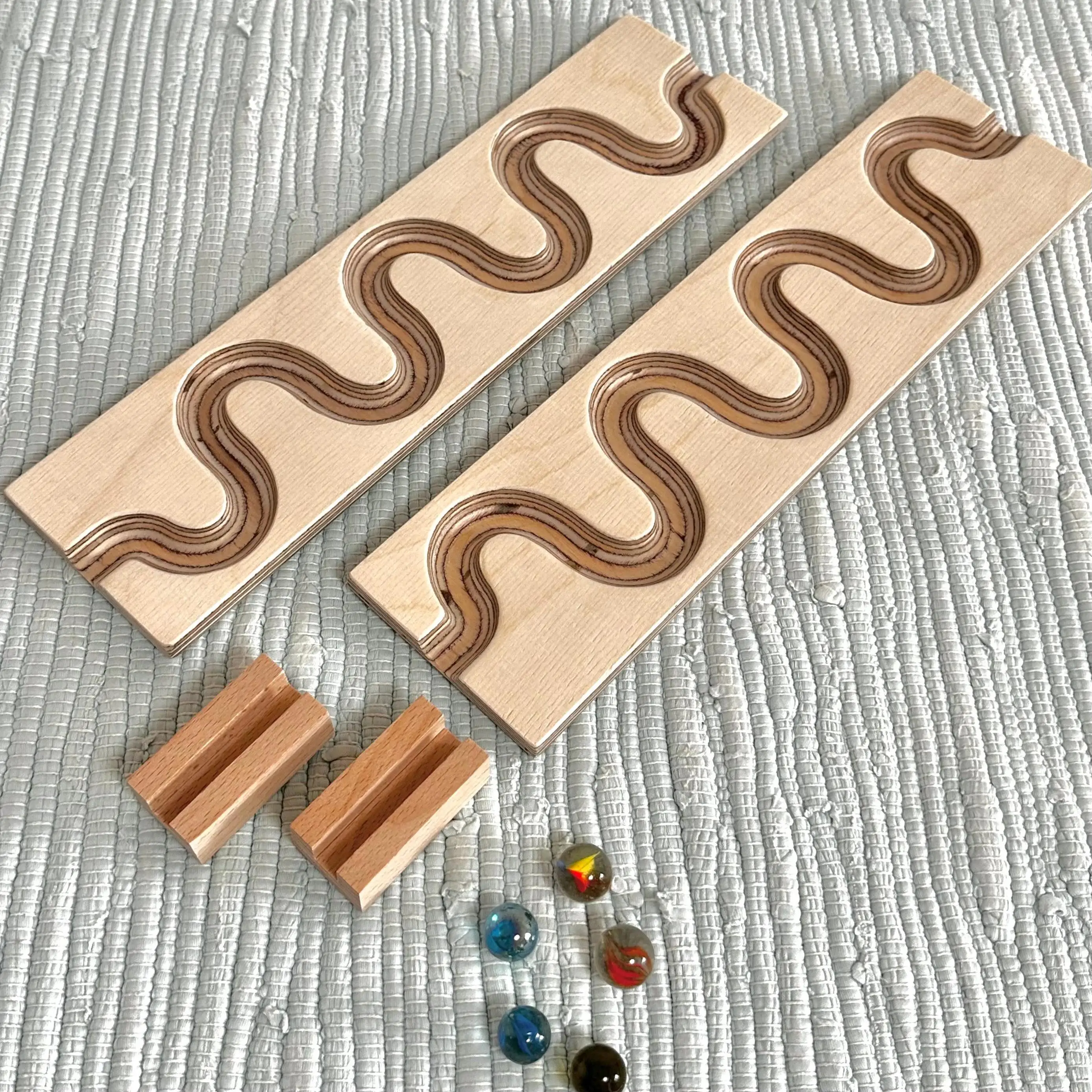 Wooden Toy Two Marble Run Plates Set Snaking Track Toys