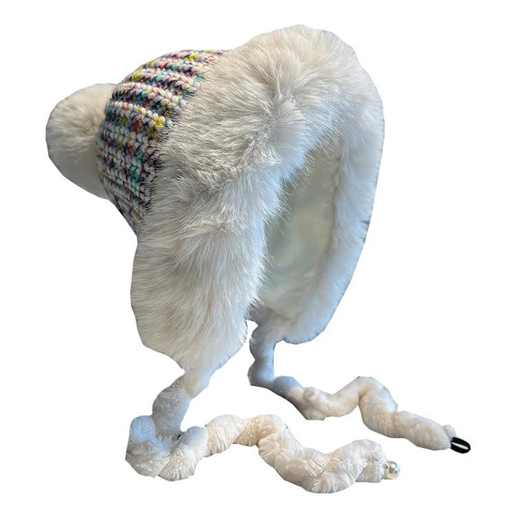 Ladies Sweet Cute Outdoor Earflap Hat Knitted Bomber Trapper Hat Women ...