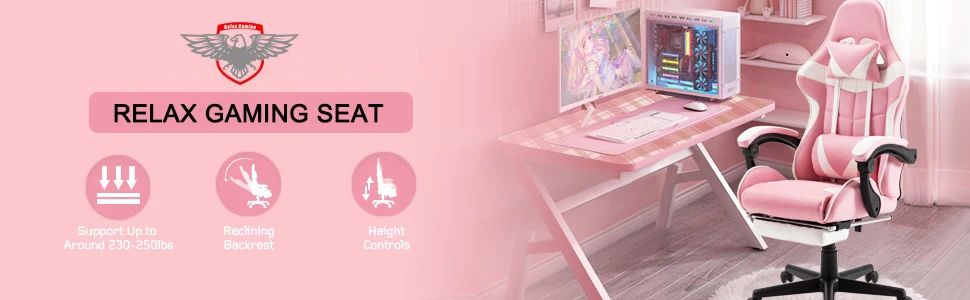 Pink Gaming Chair Girl Gamer Chair Footrest Bunny Ears Ergonomic ...
