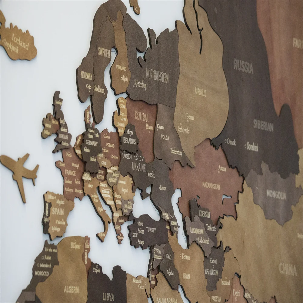 Multi-Layered 3D World Map Wooden Wall Art Creative Pine Home Living ...