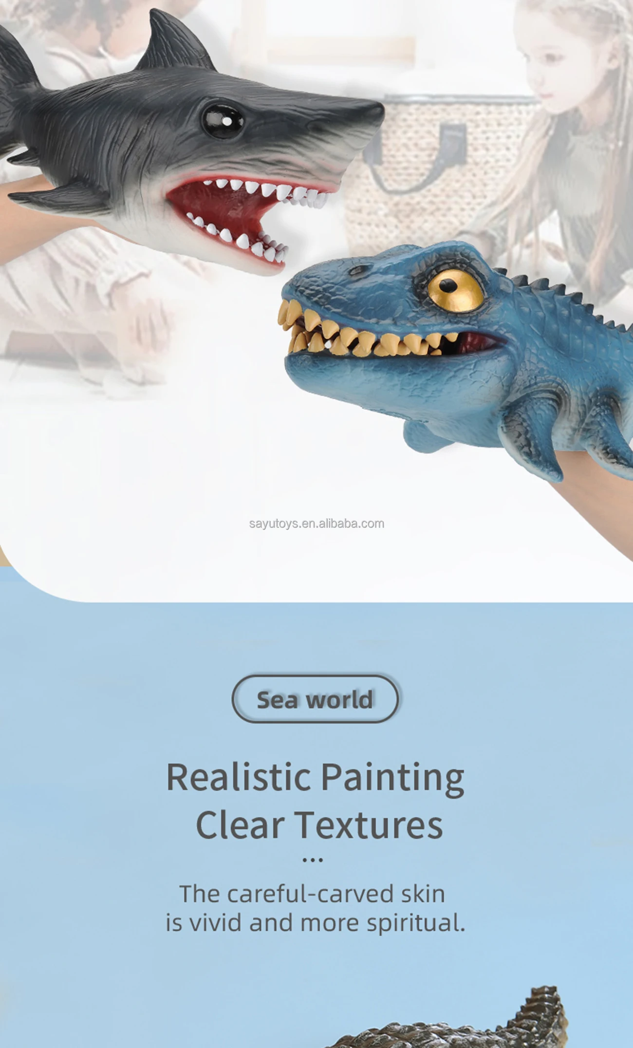 Sy Role Play Toy Puppets Models Mosasaurus Hand Puppet Head Dinosaur ...