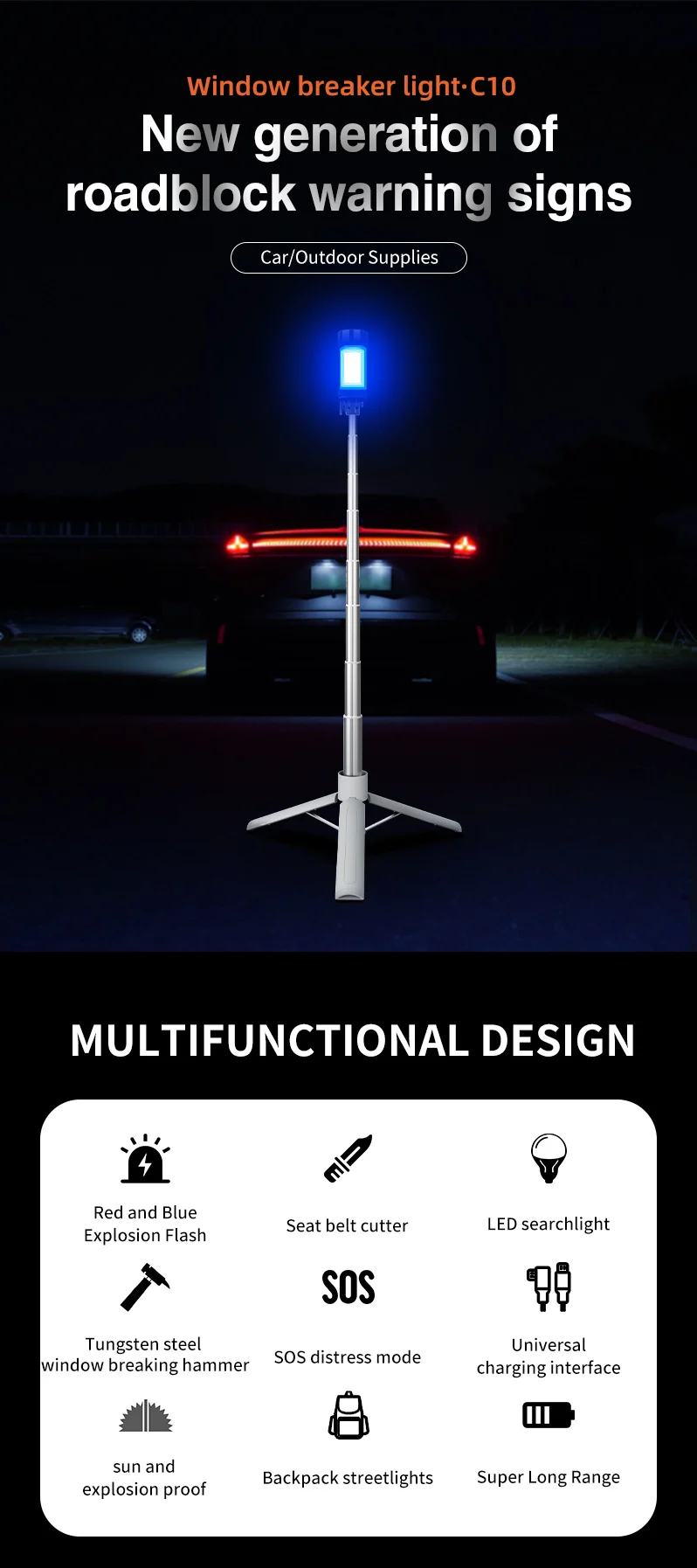 New Portable Multi-functional Window Breaker Sos Lamp With Led Light ...