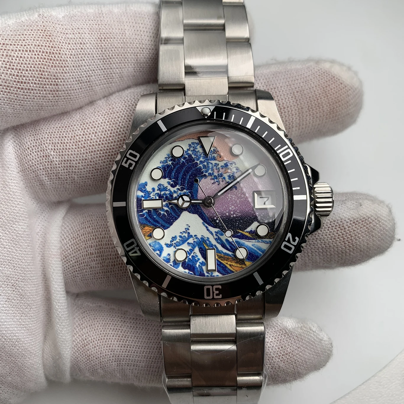 Mod Diy Kanagawa Wave Dial Men's Watch Acrylic 100m Water Resistance ...