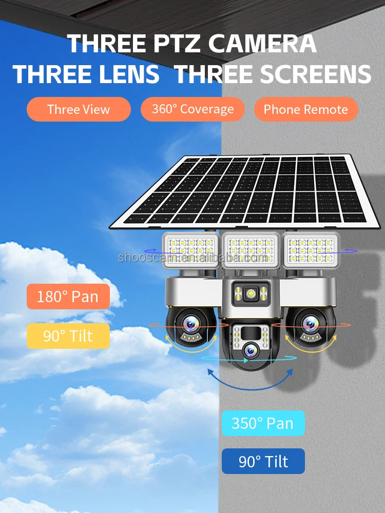 Outdoor 12MP 4G Solar Camera - Triple Lenses & Night Vision