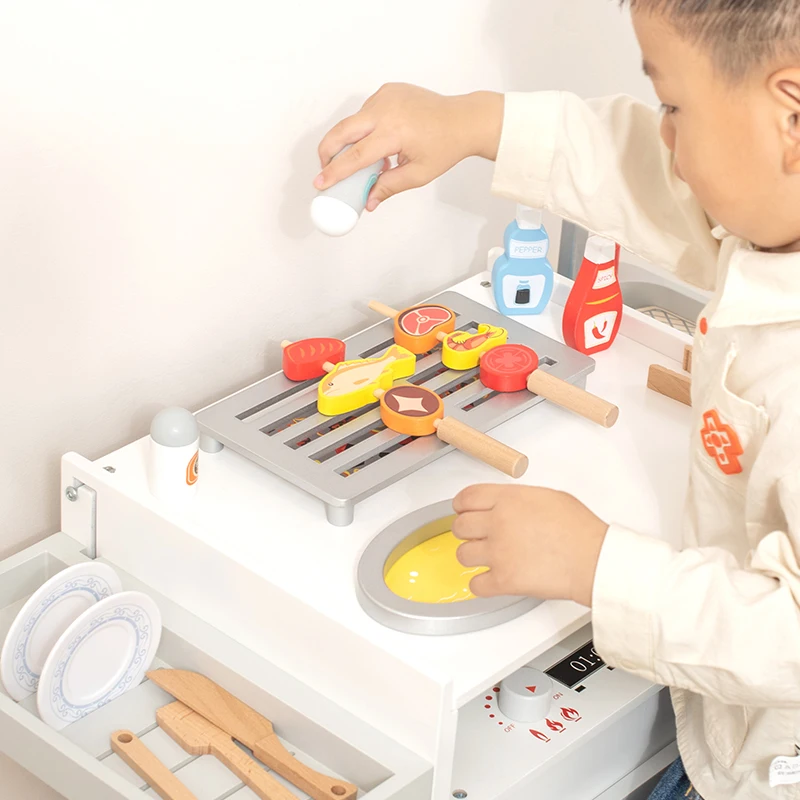 Wooden Kitchen Bbq Cart Toy Role Play Kitchen Set Toys Wood Pretend ...
