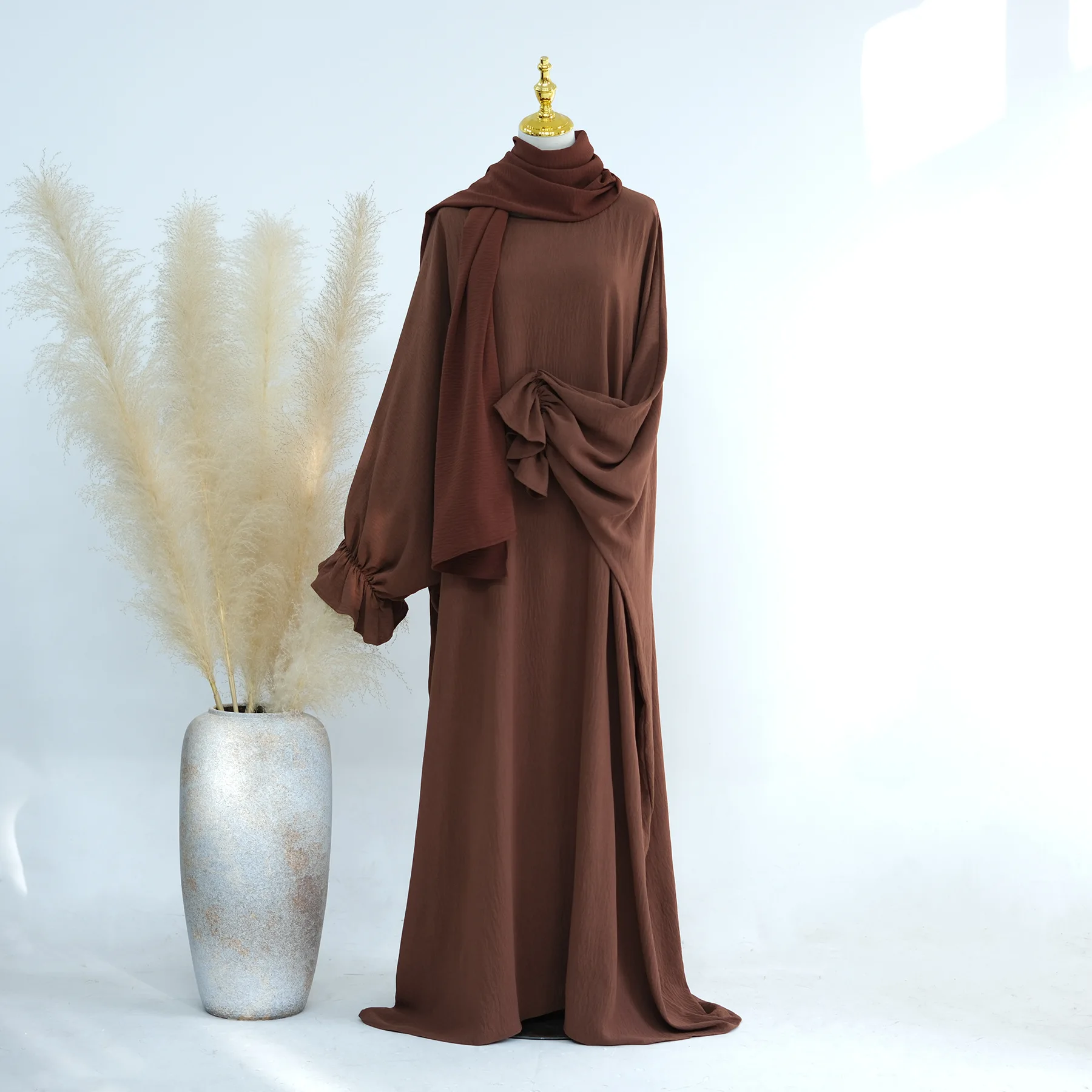 Wholesale EID Wrinkle Women Muslim Prayer Dress Modest Dubai Abaya ...