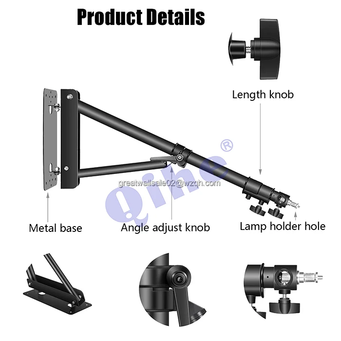 1.3m/1.8m/2.1m Wall Mounted Light Stand,Overhead Lighting Stand,Ceiling ...