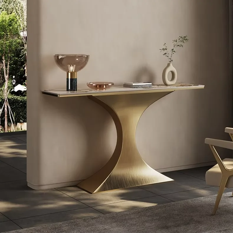 Modern Luxury Leisure Console Table Champagne Gold Composite Board With Elegant Entrance Cabinet ...