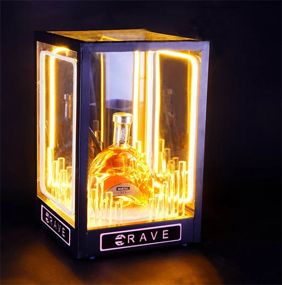 Glow Rotating Champagne Cage Bottle Glorifier Wine Box Display Rack VIP ...