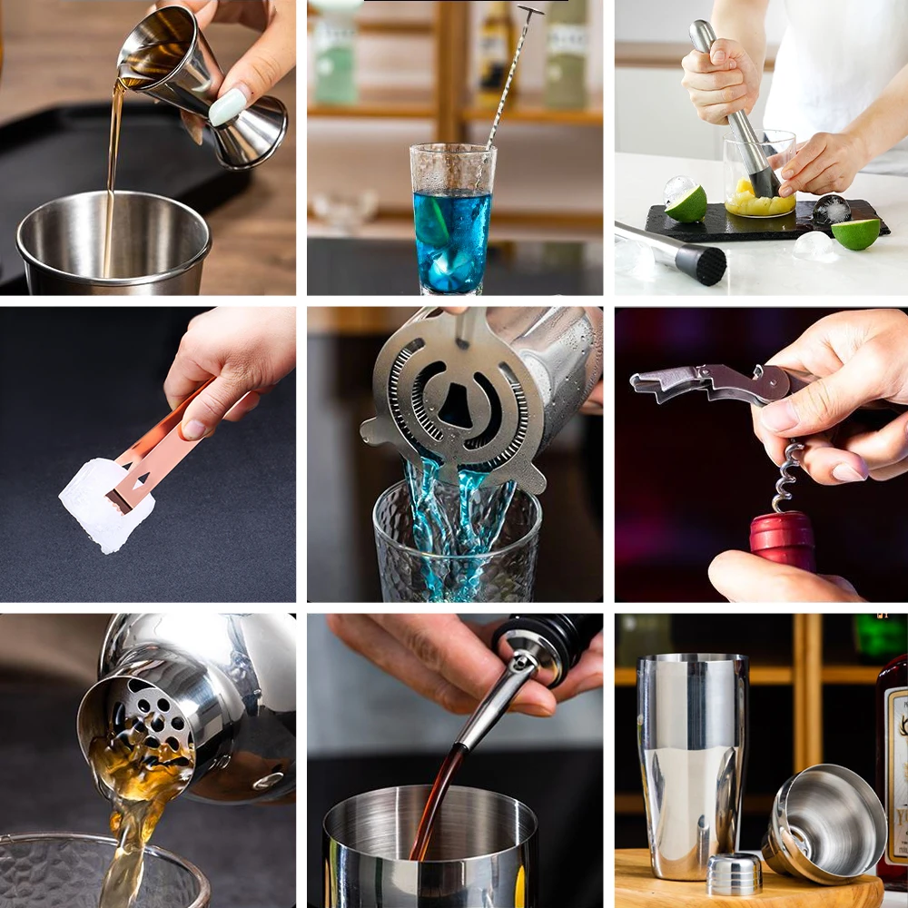 Custom Brown Black Portable Bartender Tool Set Professional Bar Kit ...