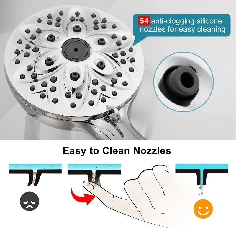 6 Settings Functions Bathroom Accessories Shower Head Water Saving High ...