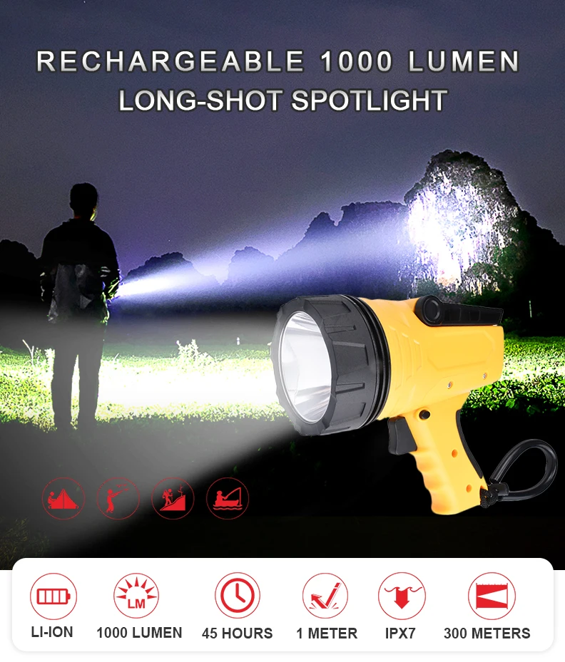 Long Range Handheld Searchlight Led Ip67 1000 Lumen Hunting Spotlight ...