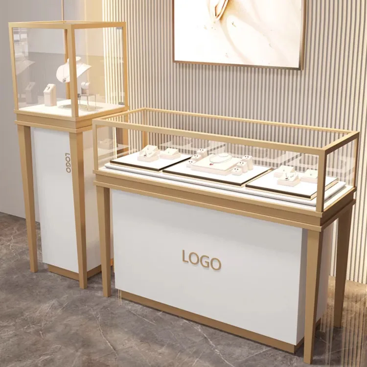Commercial Jewelry Display Case Metal Gold Jewelry Store Display ...