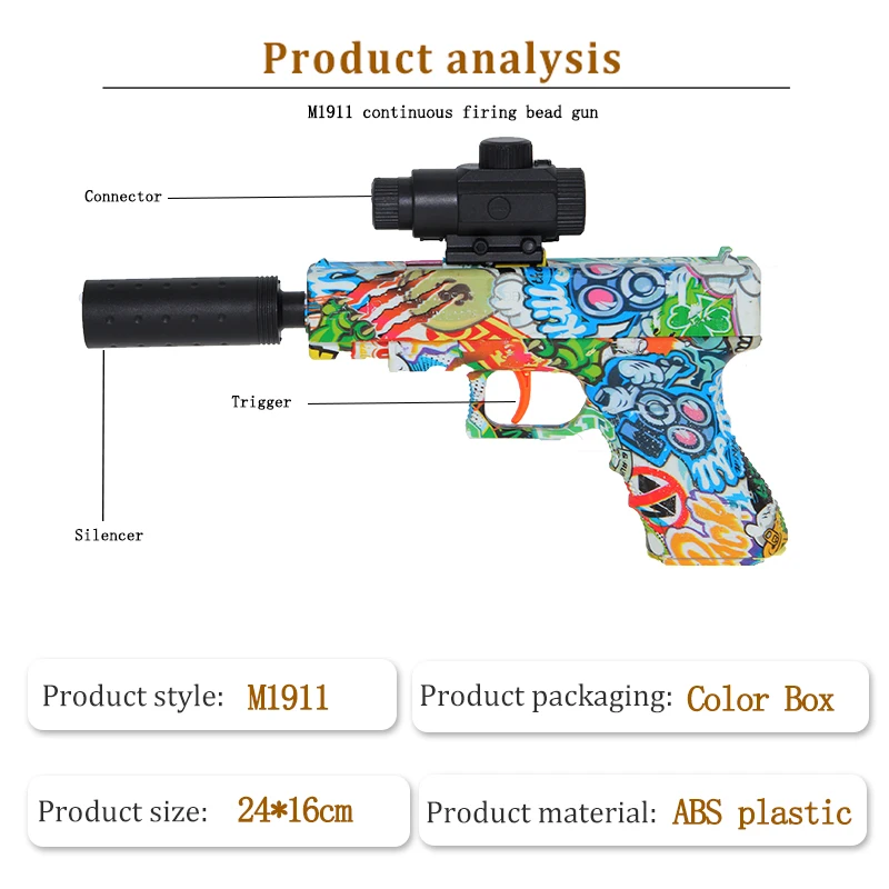 M1911 Manual Bullet Machine Gun Toys With Tank For Adult Water Gel ...