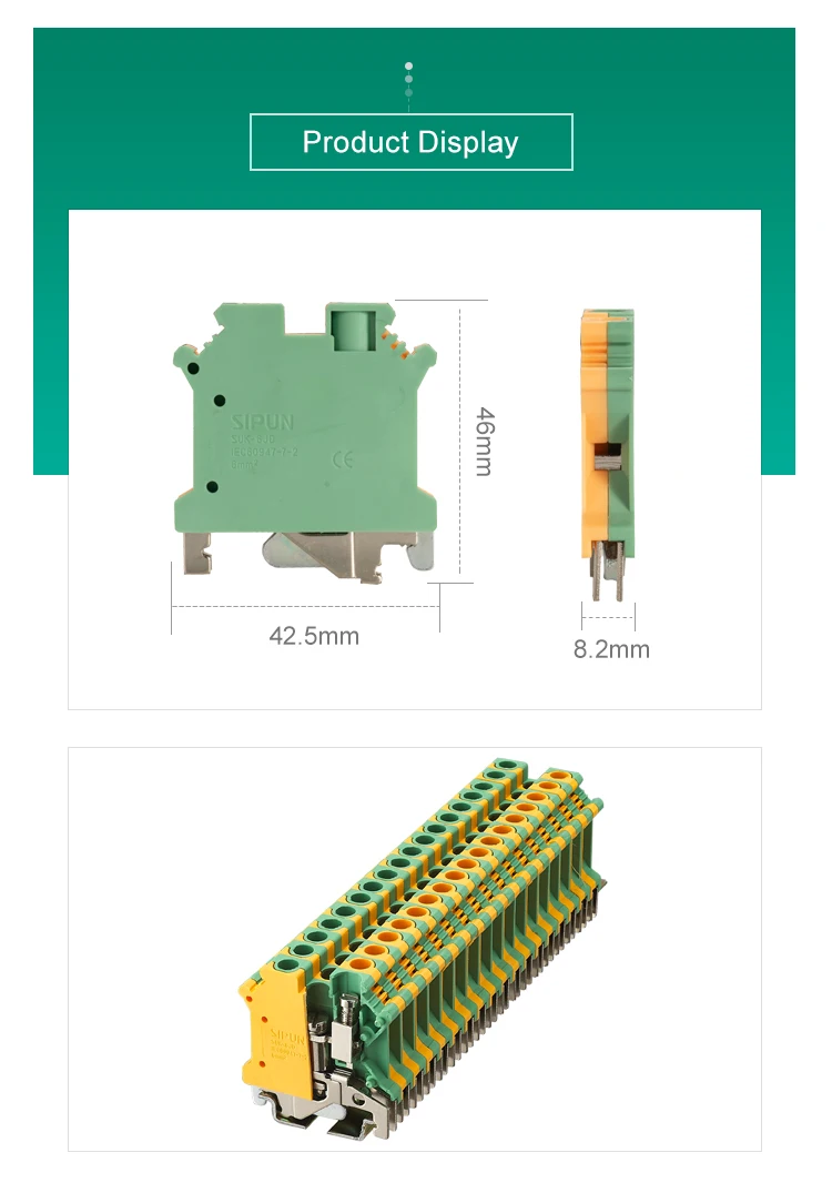 Suk-6jd Ground 6mm Terminal Block Din Rail Screw Clamp Terminal Block ...